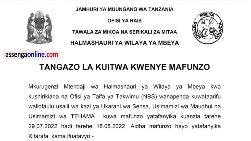 Call for SENSA Trainings at Mbeya District Council _ July 2022 ...