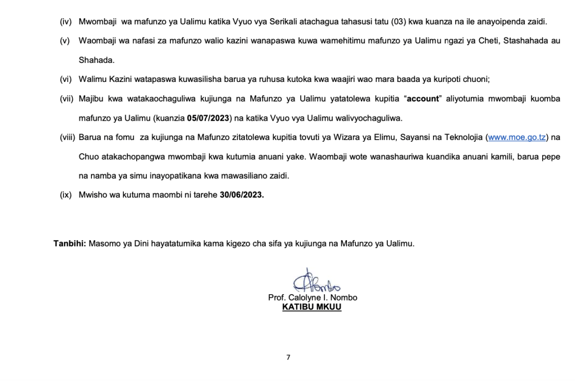 Maombi ya vyuo vya ualimu ngazi ya cheti 2023/2024 - assengaonline.com