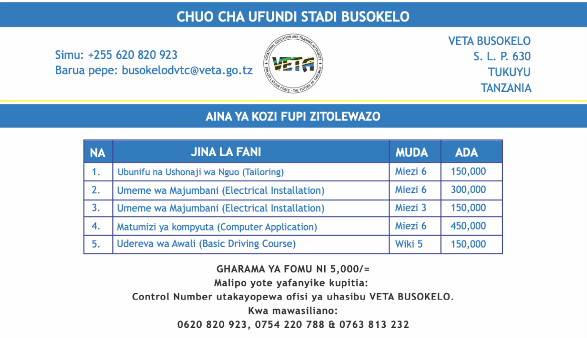 Kozi za veta 2023 na Ada za VETA 2023 - assengaonline.com