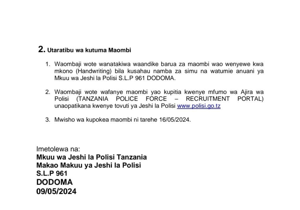 Tangazo la nafasi za kazi jeshi la polisi 2024 - Apply - assengaonline.com